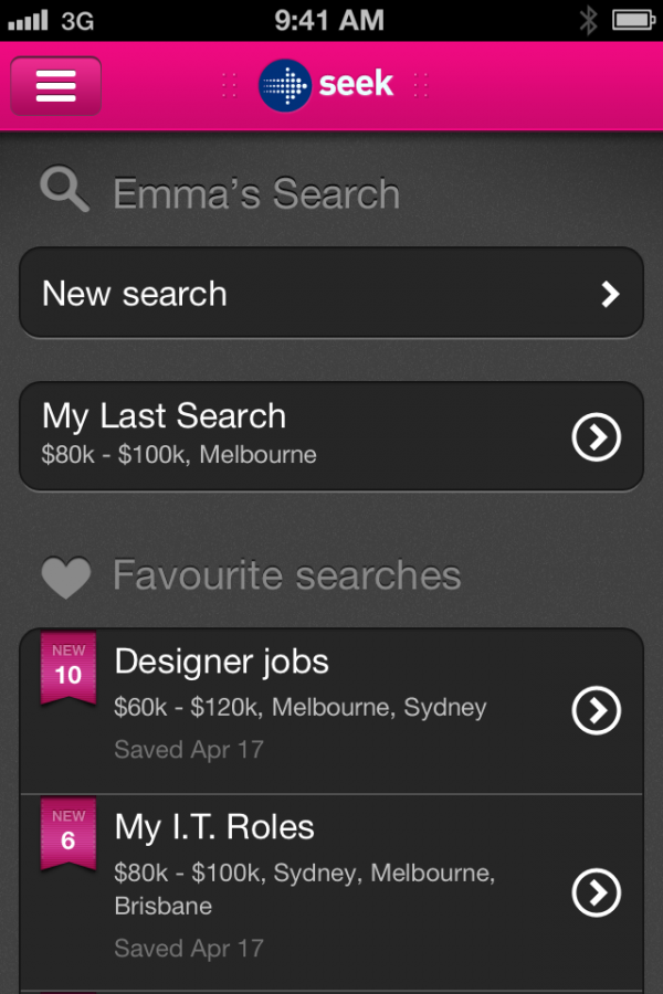 SEEK Jobs app for iPhone - Finalist - 2012 Mobile Awards
