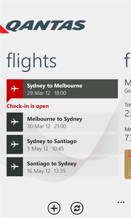 Qantas app for Windows Phone