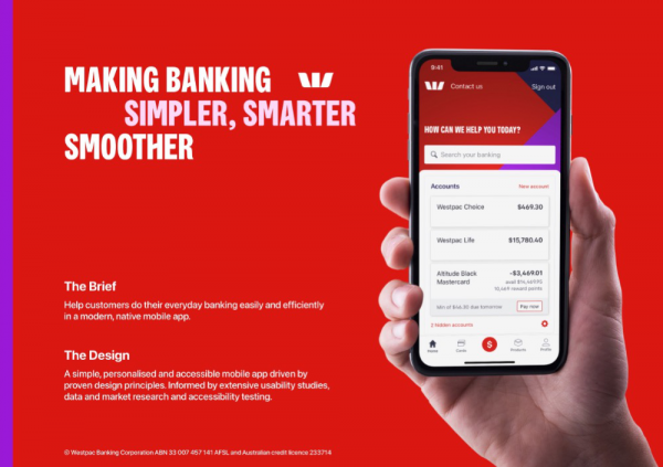 New Westpac App for iOS customers - Gold Winner - SYDNEY Design Awards 2021