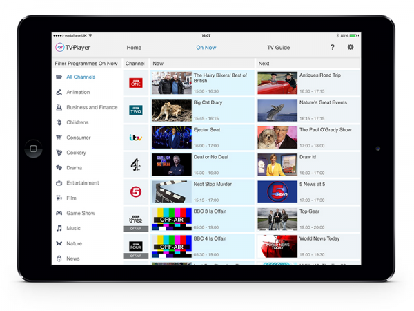 TVPlayer - Finalist - 2014 UK Mobile & App Design Awards