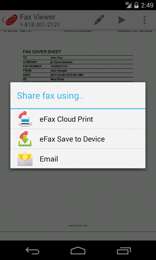 eFax - Gold Winner - 2014 US Mobile & App Design Awards